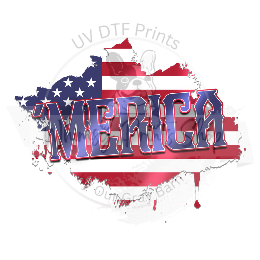 Merica with Flag - UV DTF Decal – Whimsy Prints Shop by Our Gray Barn